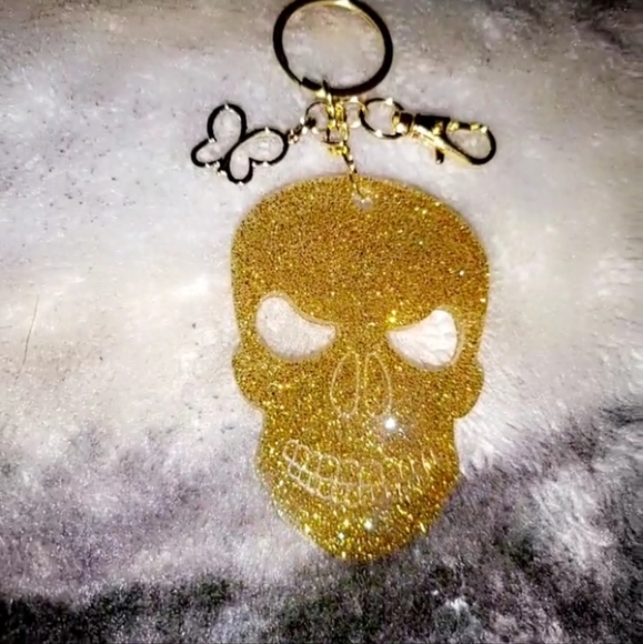 Handmade | Accessories | Holographic Glitter Gold Skull Keychain | Poshmark